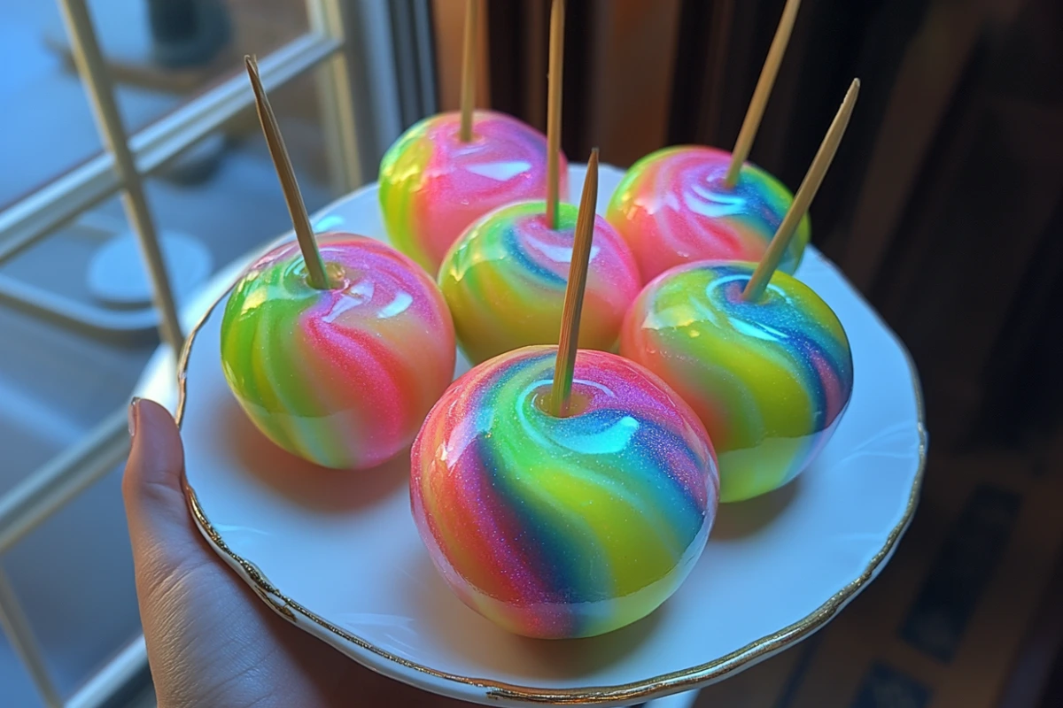 Cotton Candy Swirl Glow-in-the-Dark Candy Apples – A Magical Treat!