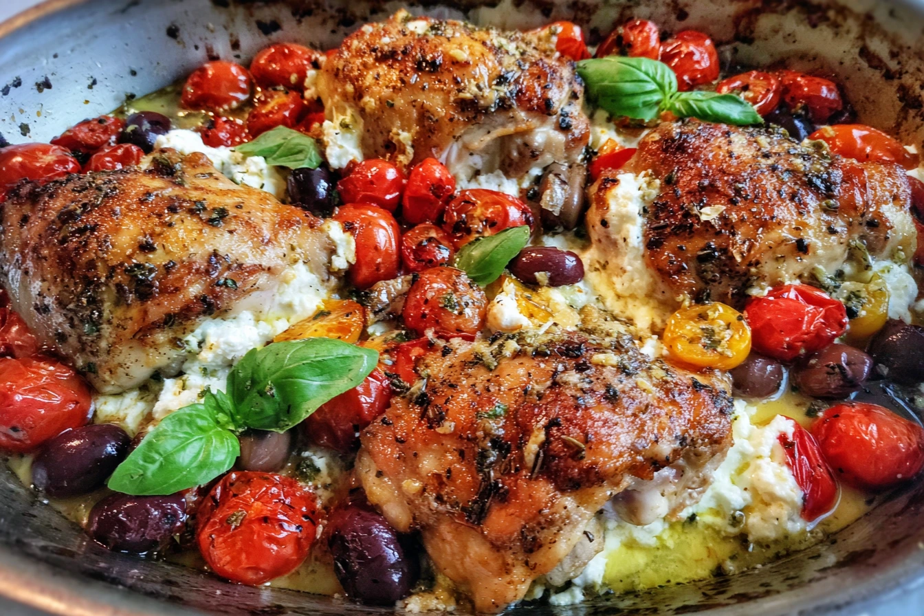 One-Pan Mediterranean Cottage Cheese Chicken with Olives & Tomatoes