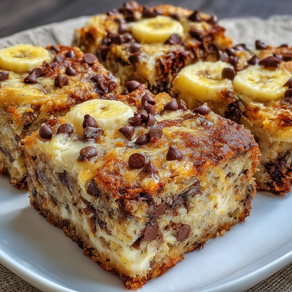 Banana Chocolate Chip Cottage Cheese Breakfast Cake Squares